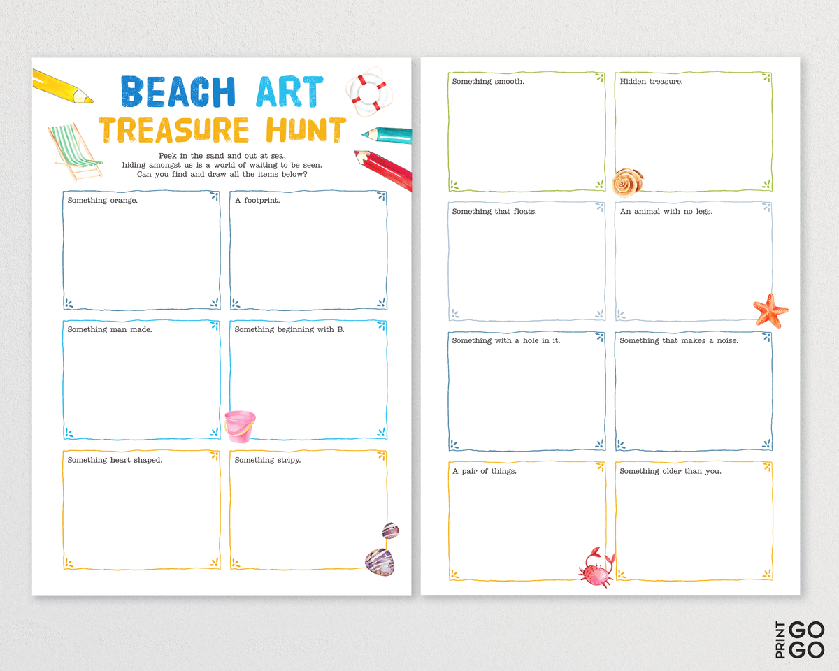 Beach Art Treasure Hunt - A Creative Printable Summer Game for Kids ...