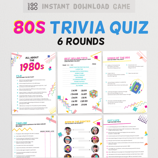 1980s Trivia Quiz - Instant Download 40th Party Printable Game! – Print ...