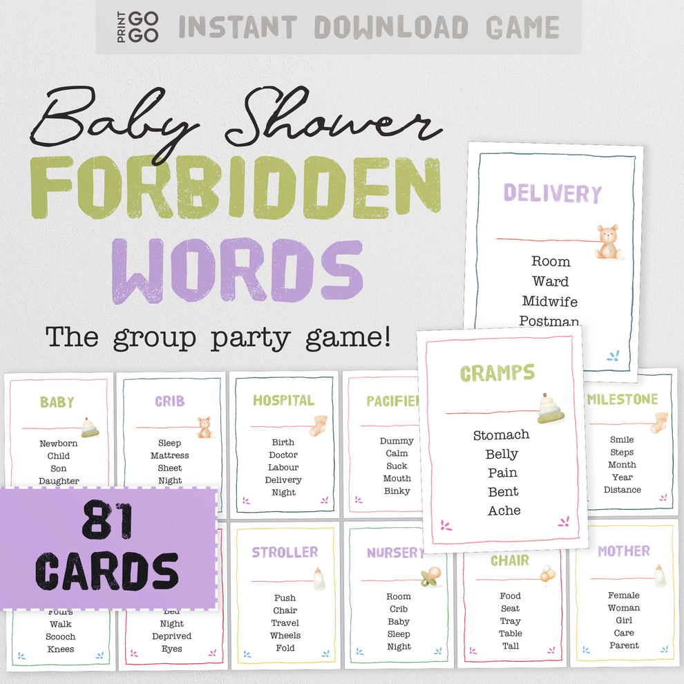 No baby talk allowed in Baby Shower Forbidden Words party game! – Print ...