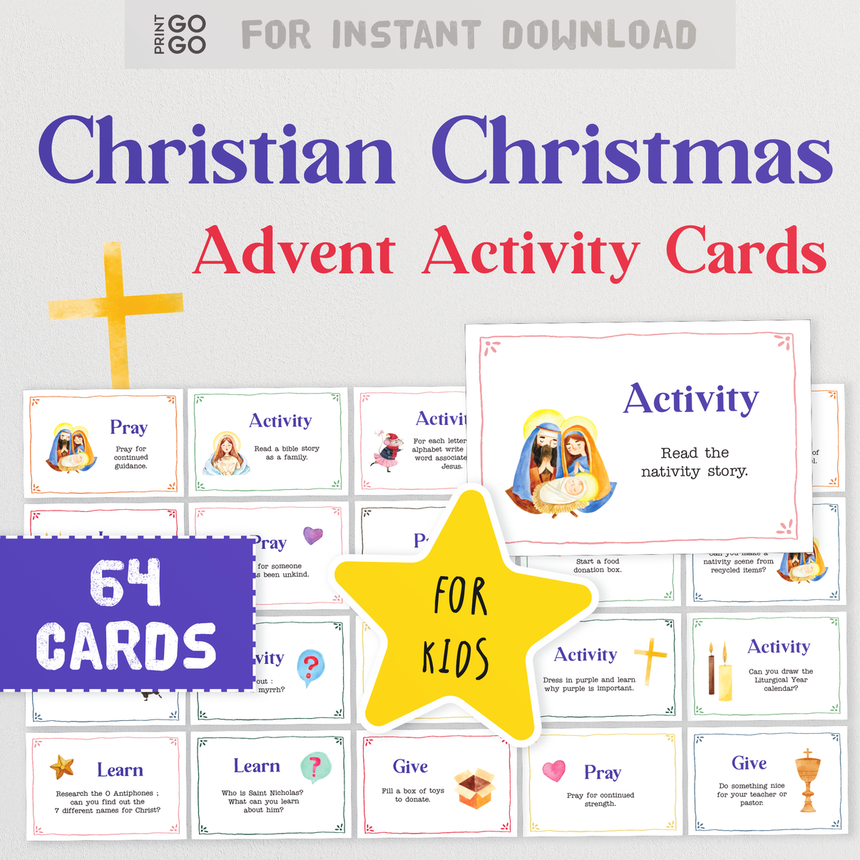 64 Christian Advent Activity Cards - Family Activities for Christmas ...