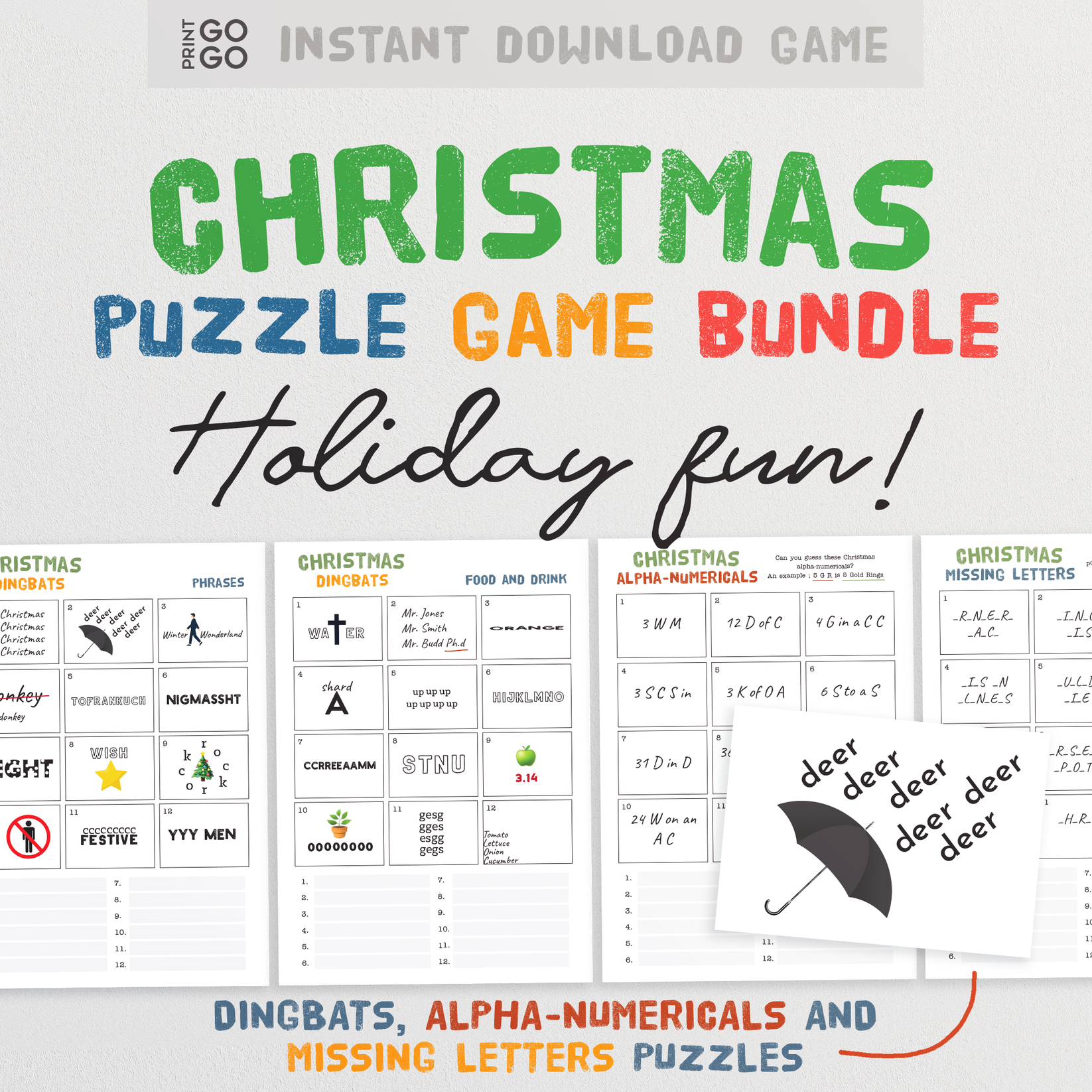 Printable Christmas Puzzles and Quizzes - The Holiday Bundle! – Print GoGo
