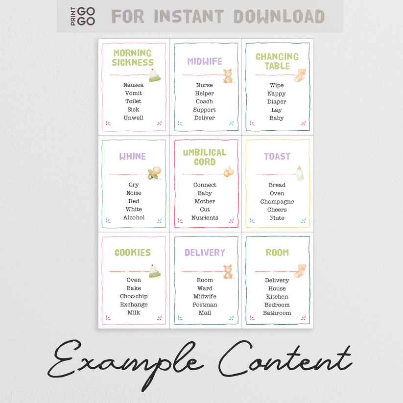 No baby talk allowed in Baby Shower Forbidden Words party game! – Print ...