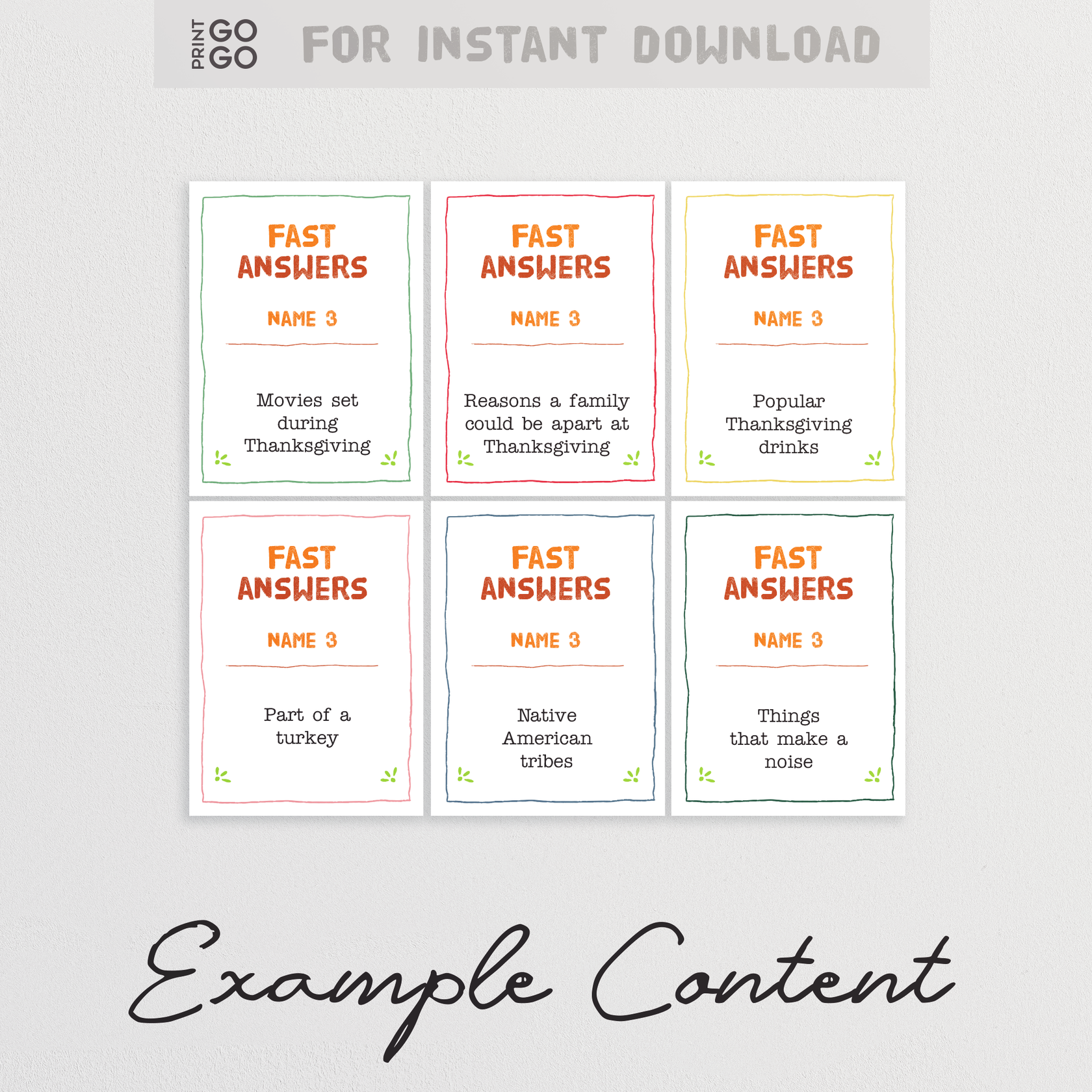 Thanksgiving Fast Answers - The Fun Quick Thinking Party Game! – Print GoGo