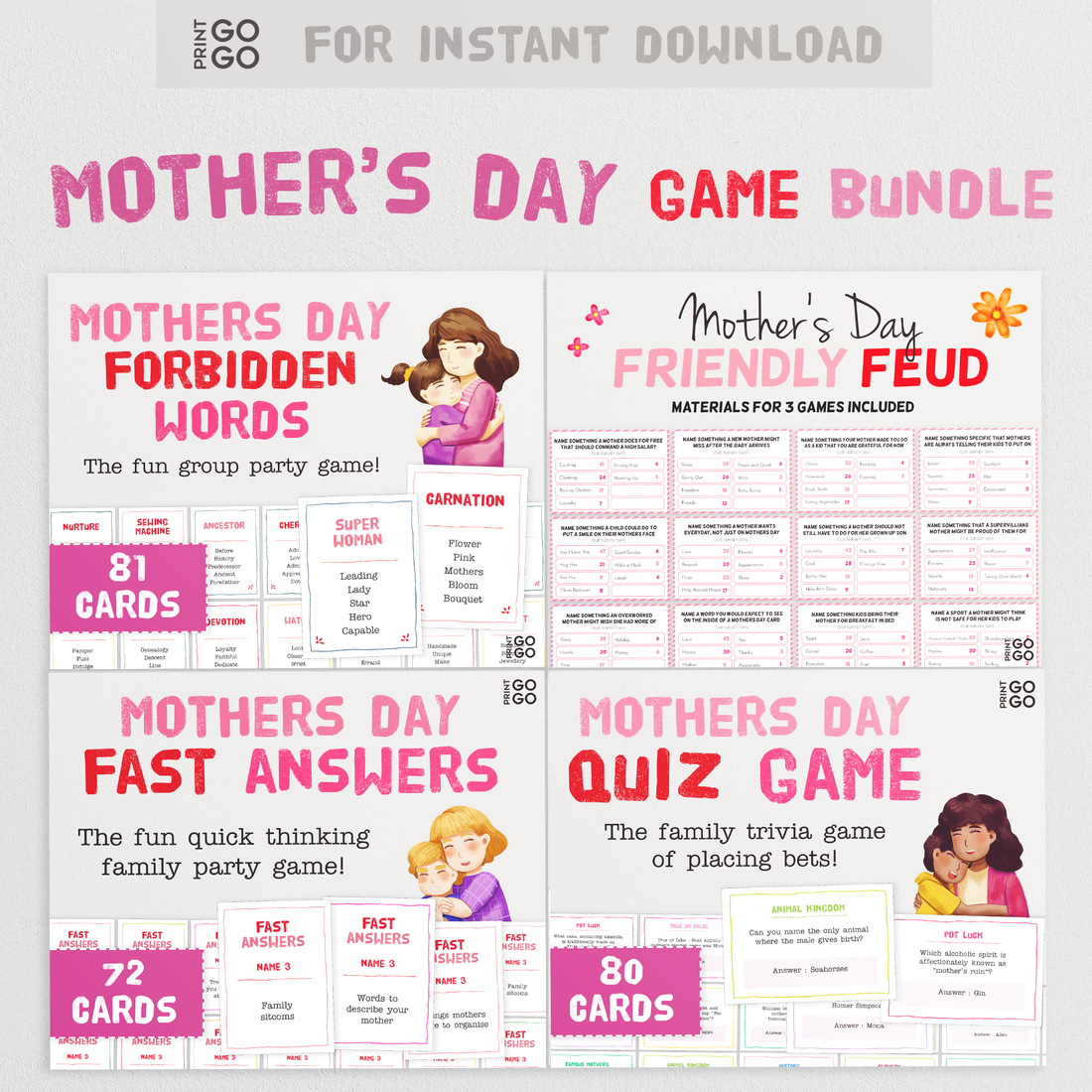 Mother's Day Game Bundle - Printable Family Friendly Party Games ...
