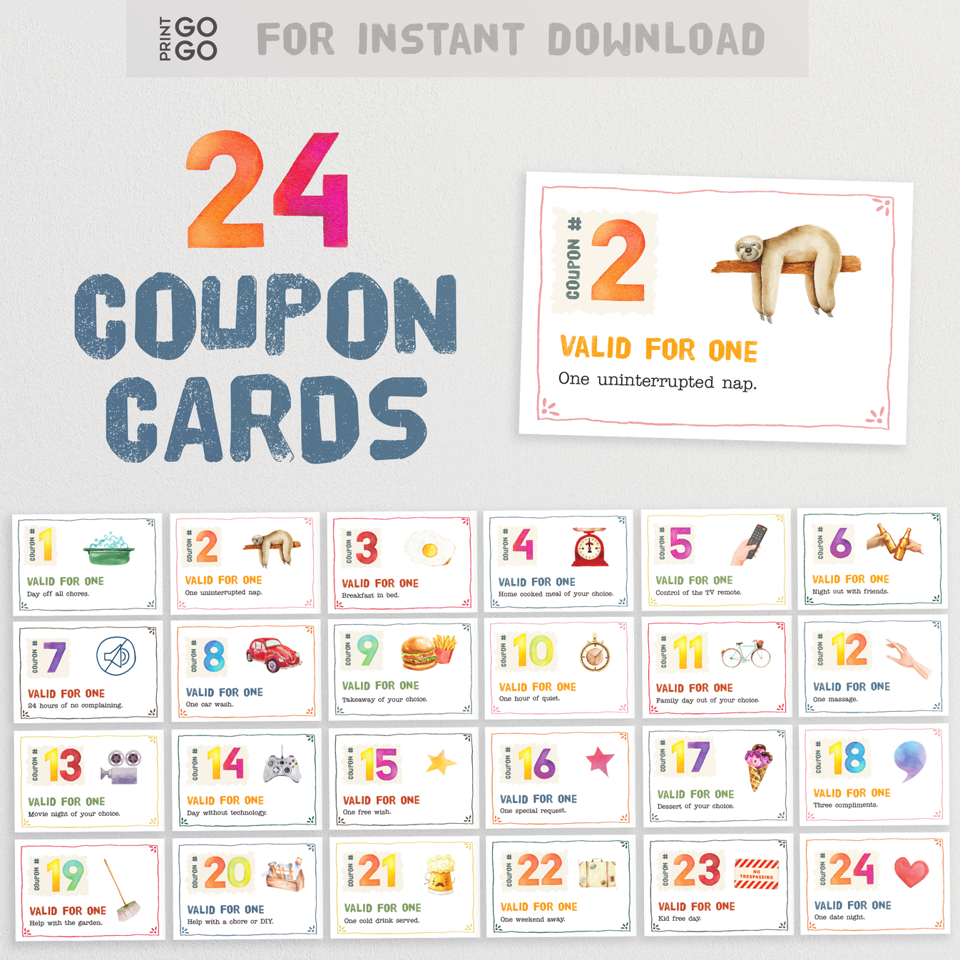 24 Coupon Cards for Adults - Printable Homemade Activities + Rewards ...