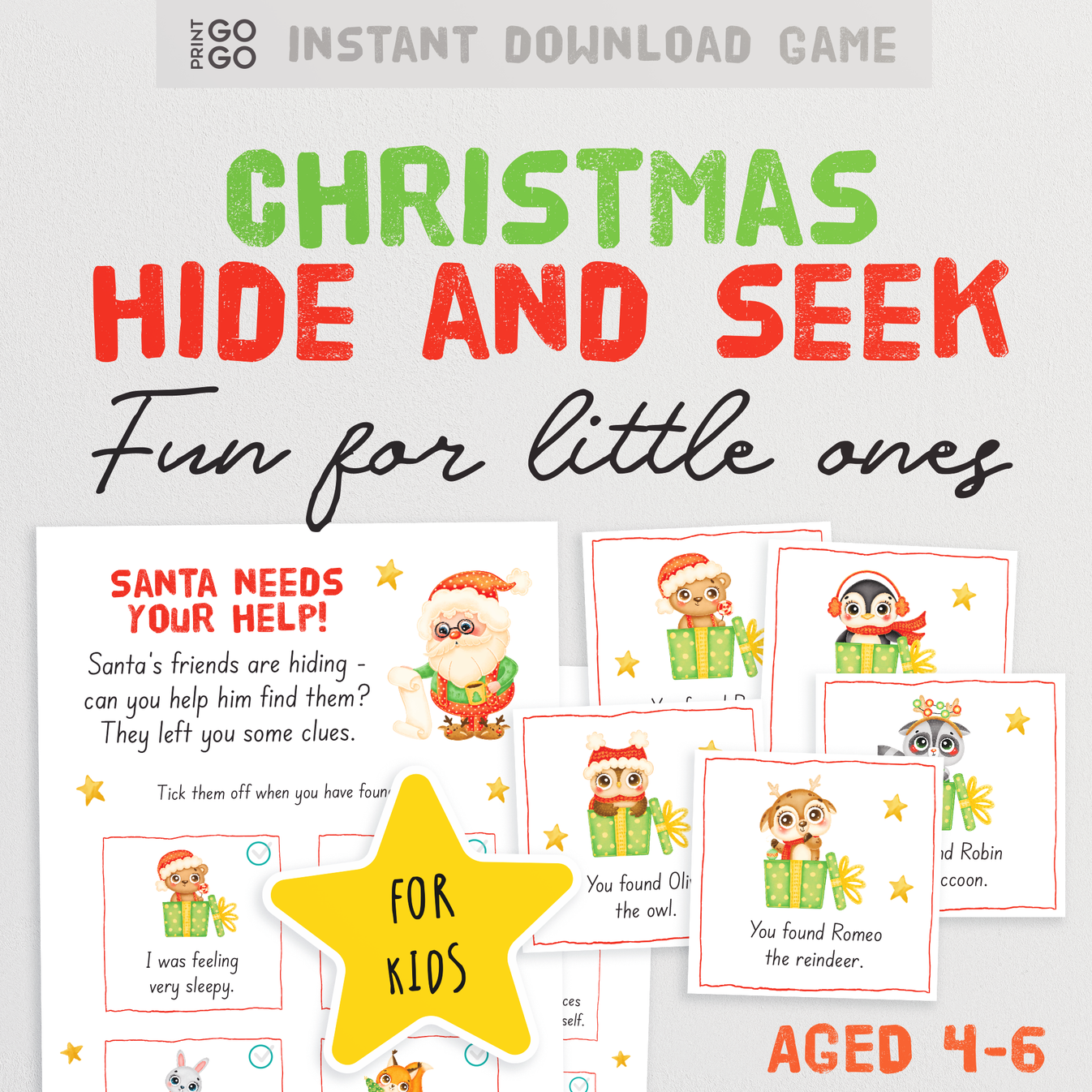 Christmas Hide and Seek Scavenger Hunt for Kids Aged 4-6! – Print GoGo