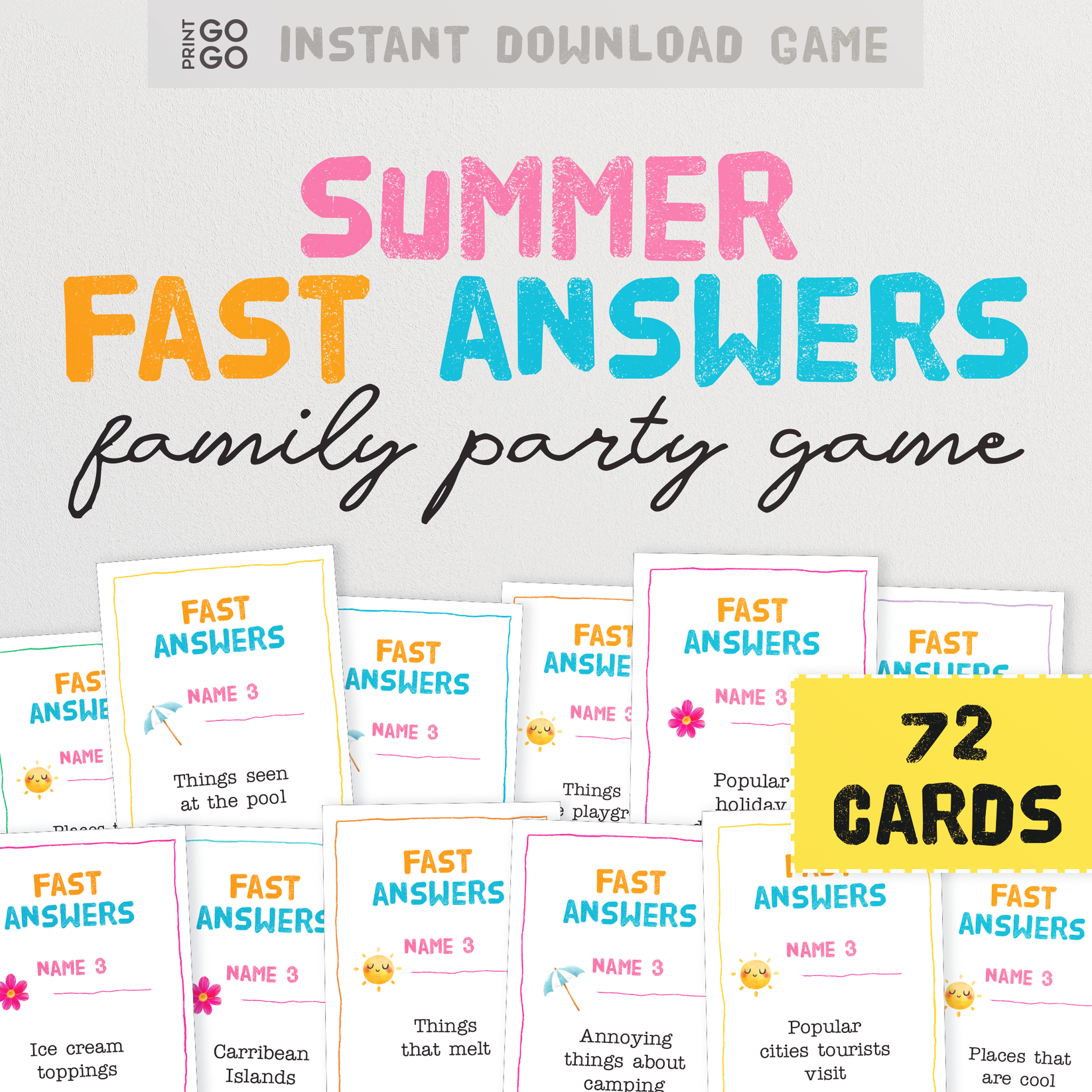 Summer Fast Answers - The Fun Quick Thinking Family Party Game – Print GoGo
