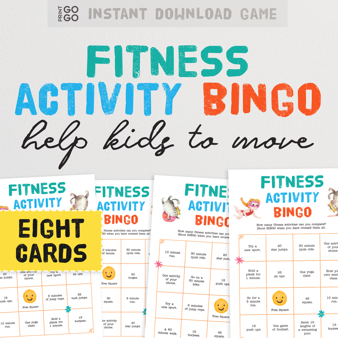 Fitness Activity Bingo Cards - The Fun Exercise Game for Kids – Print GoGo