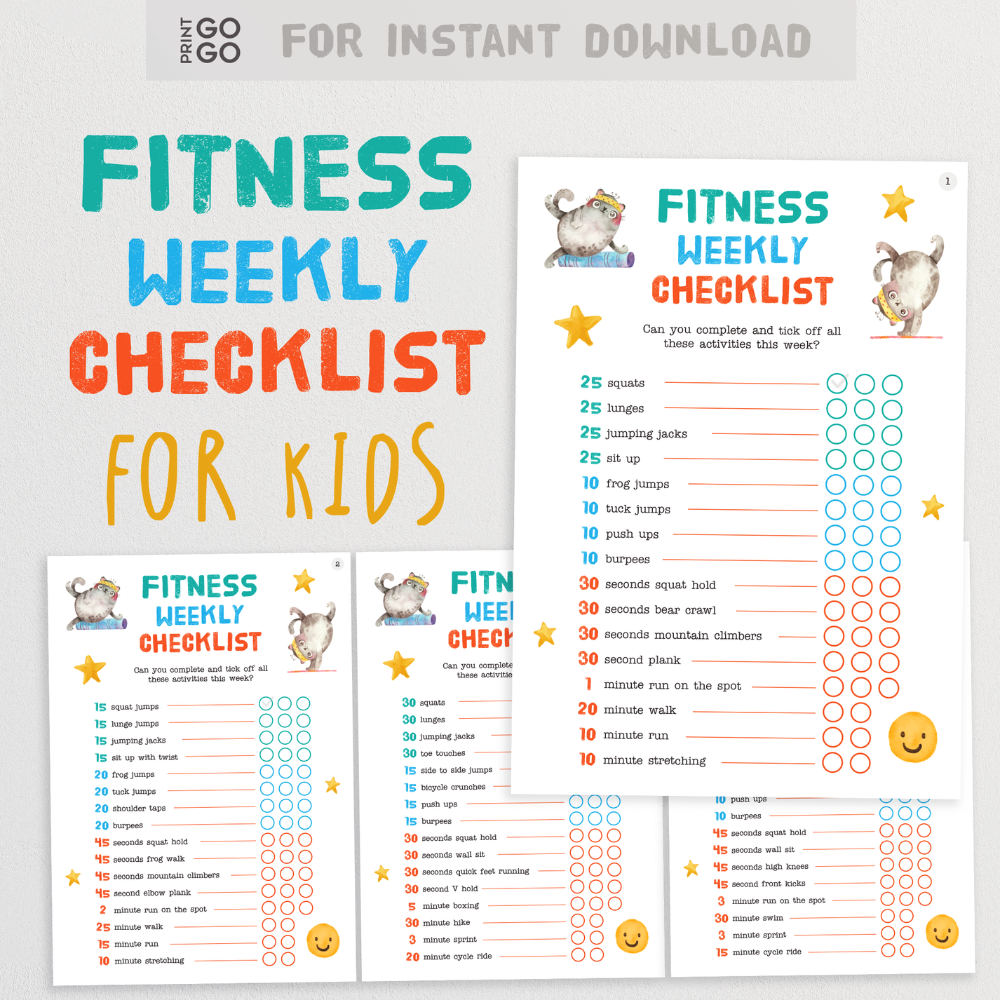 Fitness Activity Checklist - Weekly Exercises To Get Kids Moving ...