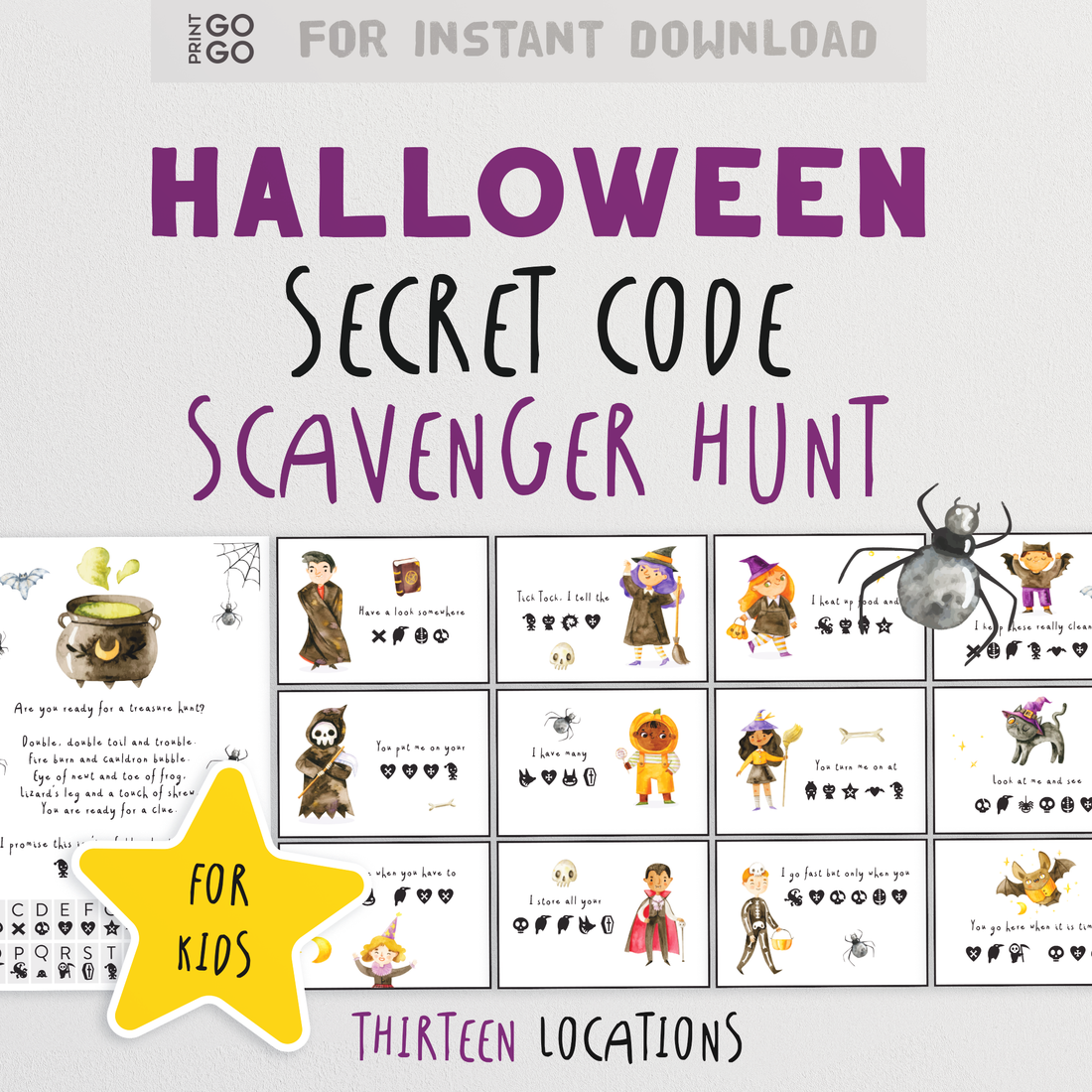 Secret Code Halloween Scavenger Hunt for Kids - Instant Download Clues ...