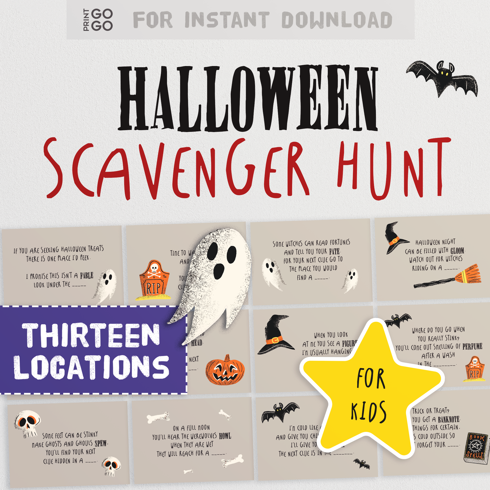 Halloween Scavenger Hunt - 27 Spooky Clues for Indoors and Out – Print GoGo
