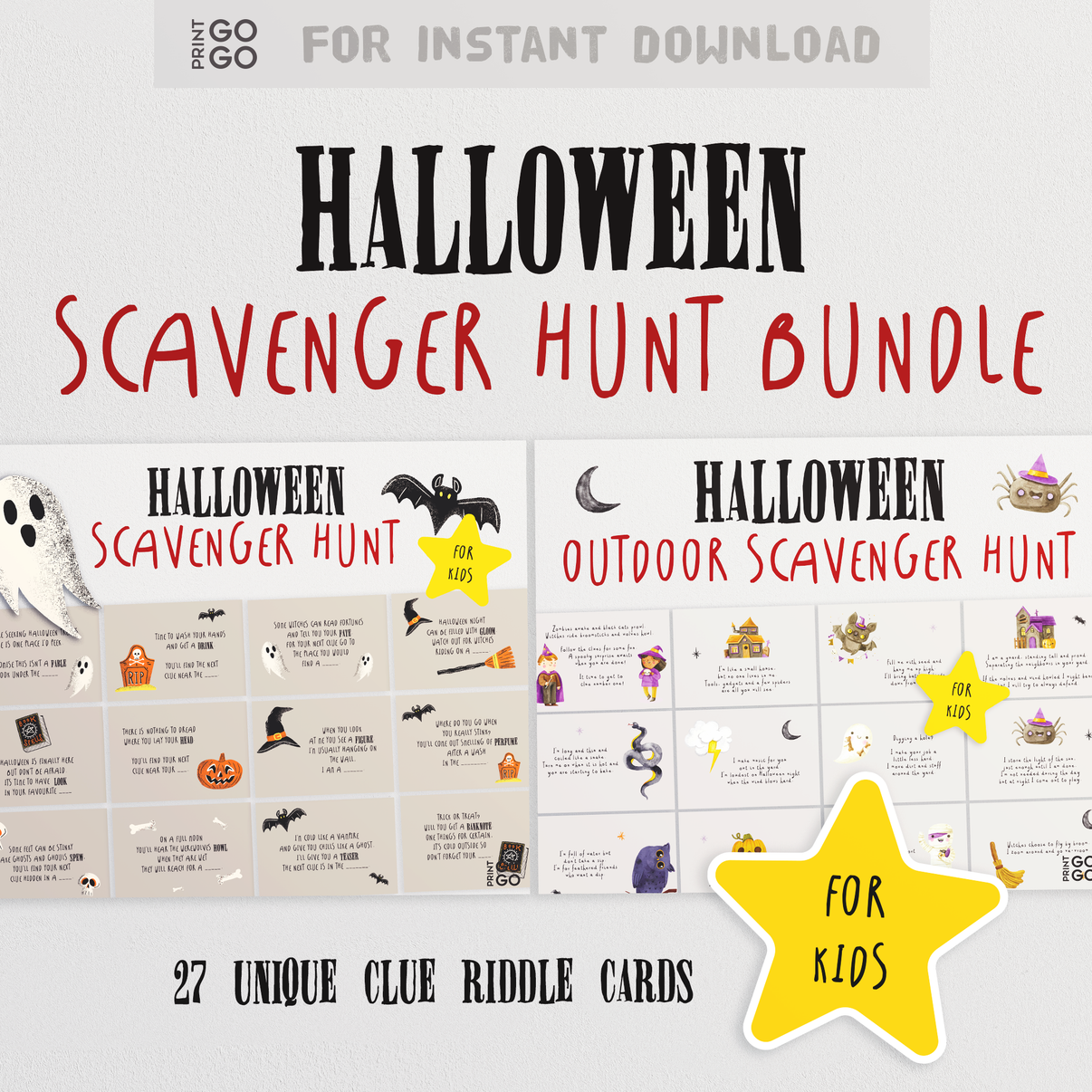 Halloween Scavenger Hunt - 27 Spooky Clues for Indoors and Out – Print GoGo