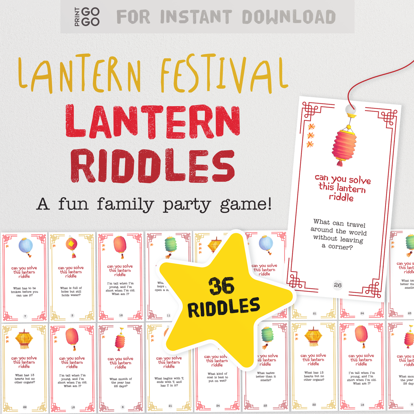 Printable Lantern Riddles - The Family Party Game of Solving Clues ...