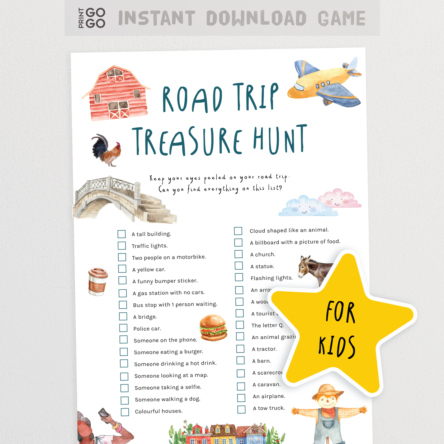 Road Trip Treasure Hunt for Kids – Print GoGo