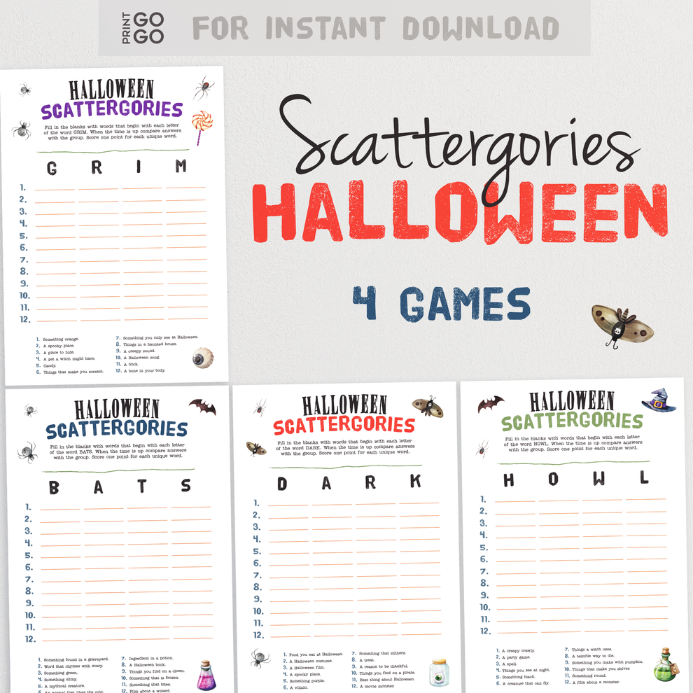 Halloween Scattergories Bundle - A Fun Party Game for Groups – Print GoGo