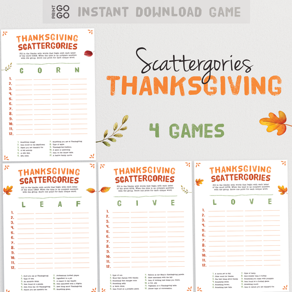 Thanksgiving Scattergories Bundle - A Fun Party Game for Groups ...