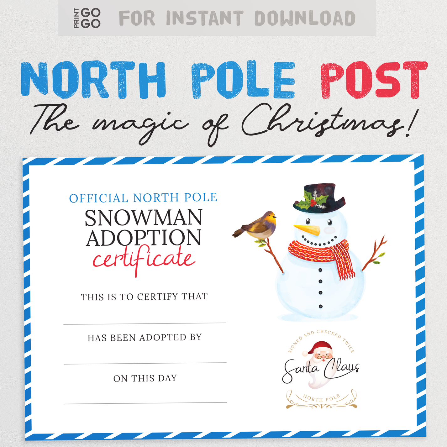 Snowman Adoption Certificate - Magic of Christmas for Kids! – Print GoGo