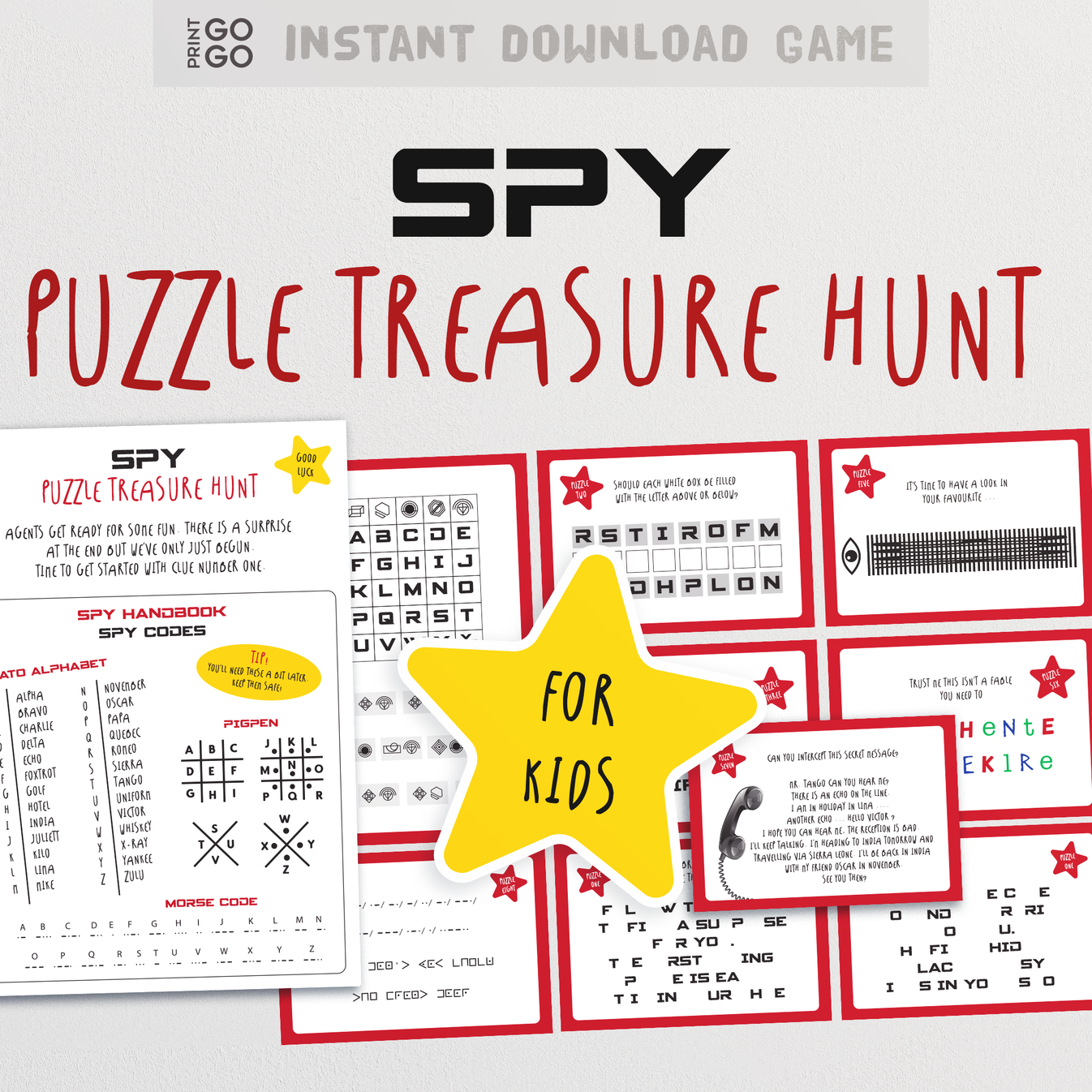 Spy Puzzle Treasure Hunt - Scavenger Hunt Clues for Your Little Spy ...