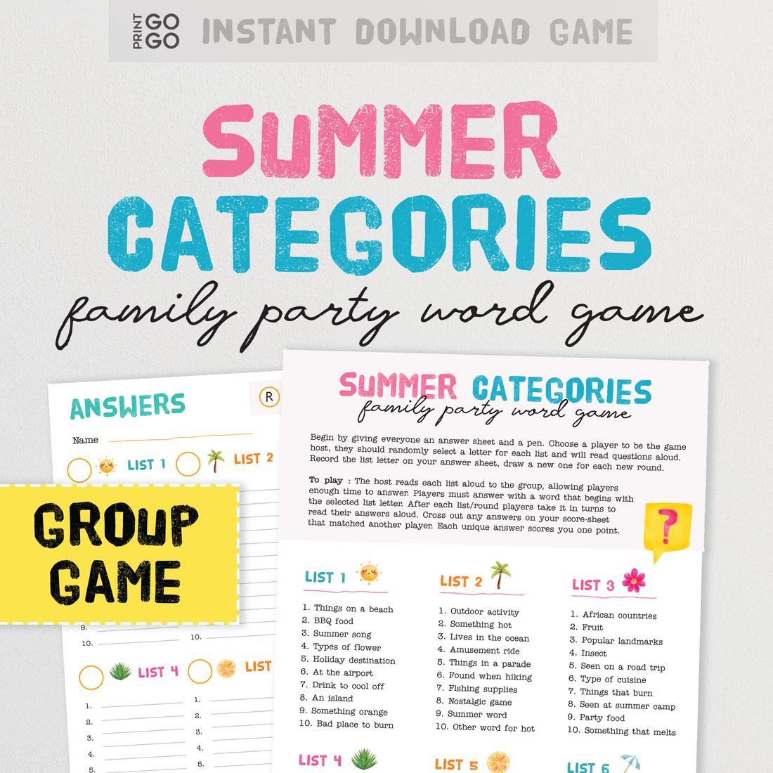 Summer Game Bundle - Fun Group Games For All The Family! – Print GoGo