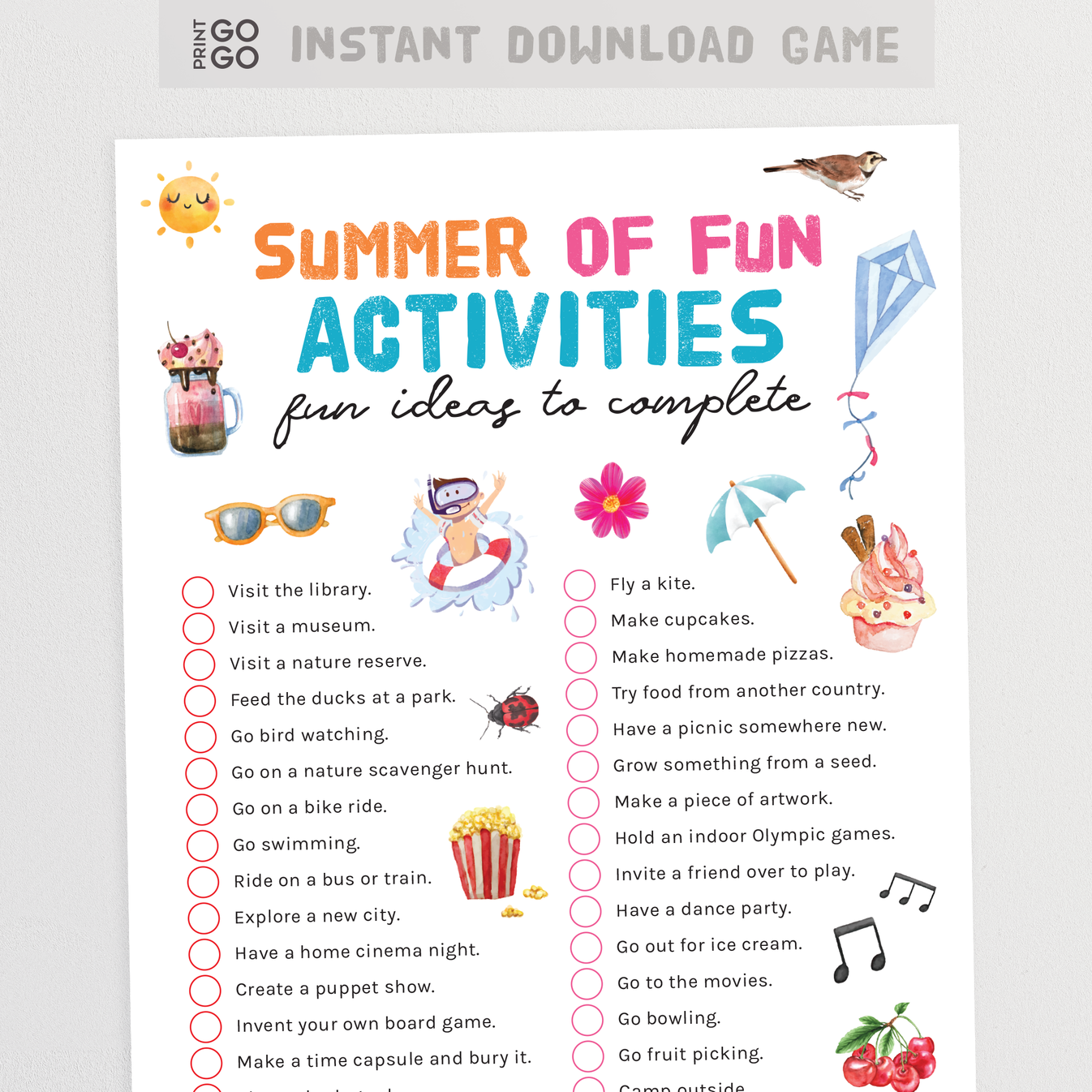 Summer of Fun Activity Checklist - 36 Activities to Complete! – Print GoGo