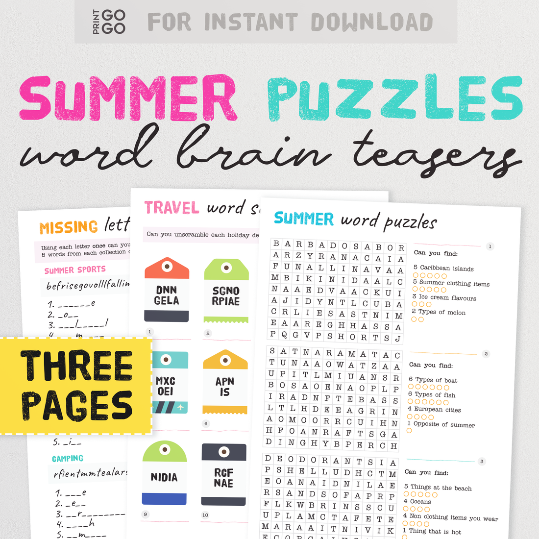 Summer Word Puzzles - Fun Printable Brain Teaser Games for Families ...
