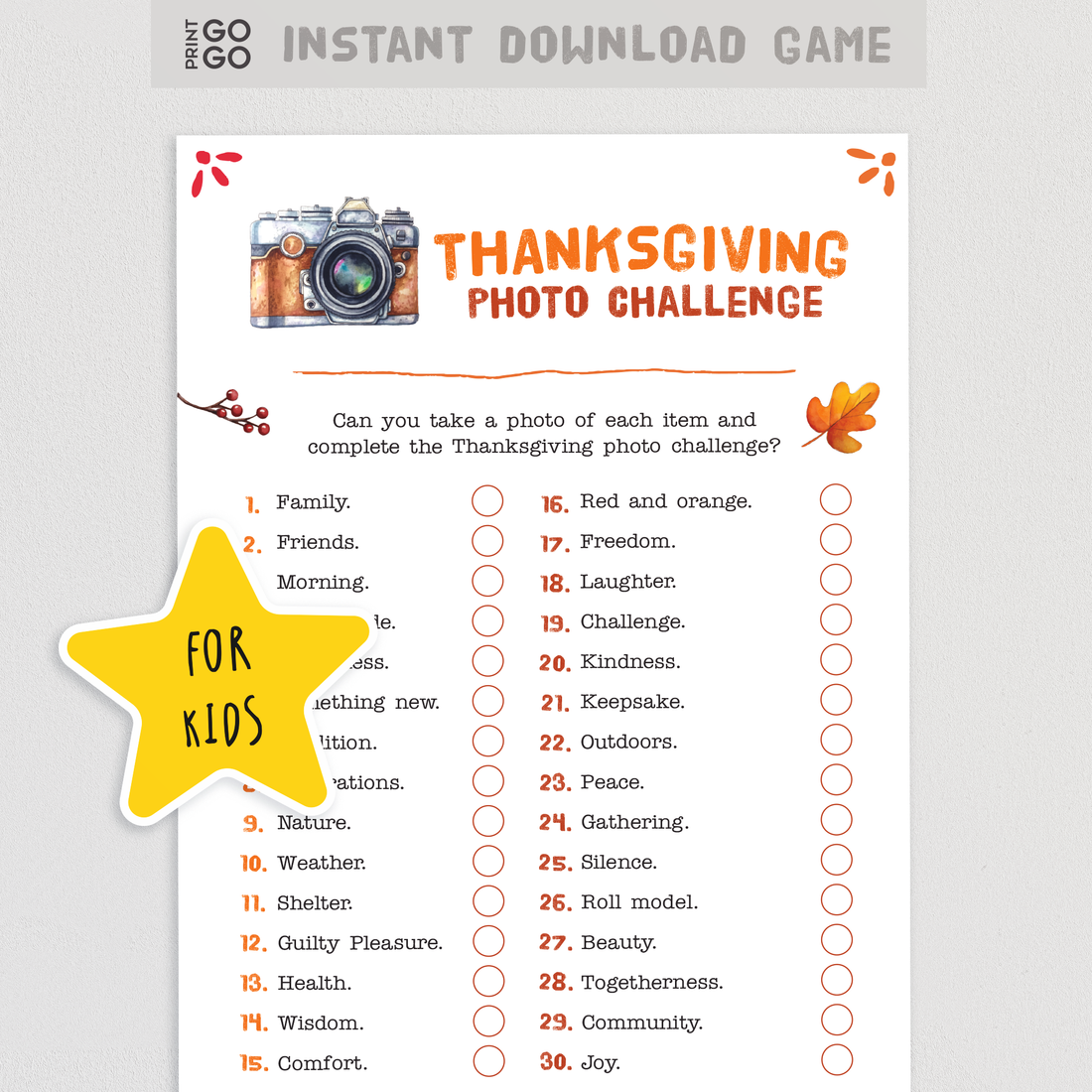 Thanksgiving Photo Challenge for Kids – Print GoGo