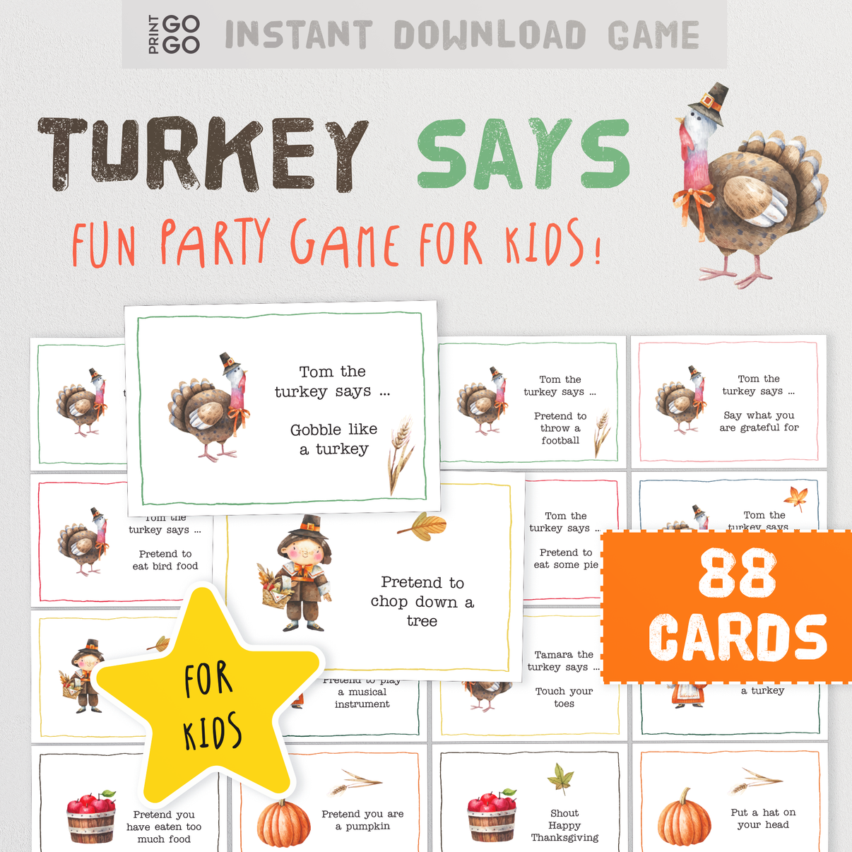 Turkey Says - Printable Thanksgiving Party Game for Kids! – Print GoGo