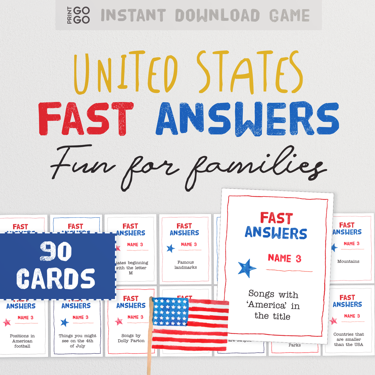 USA Fast Answers - The Fun Quick Thinking Family Party Game – Print GoGo