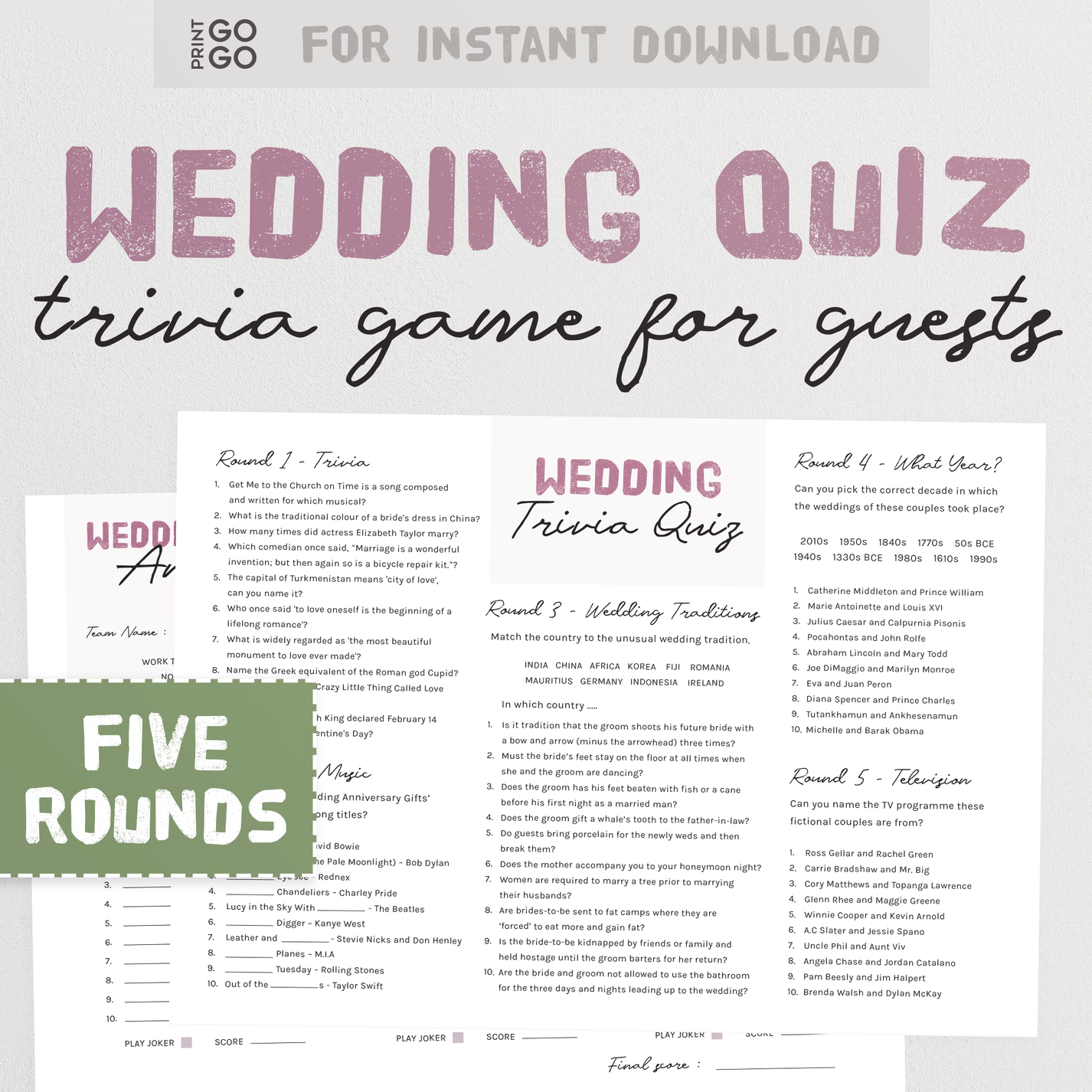 Wedding Trivia Quiz - Fun Ice Breaker Wedding Table Game for Guests ...